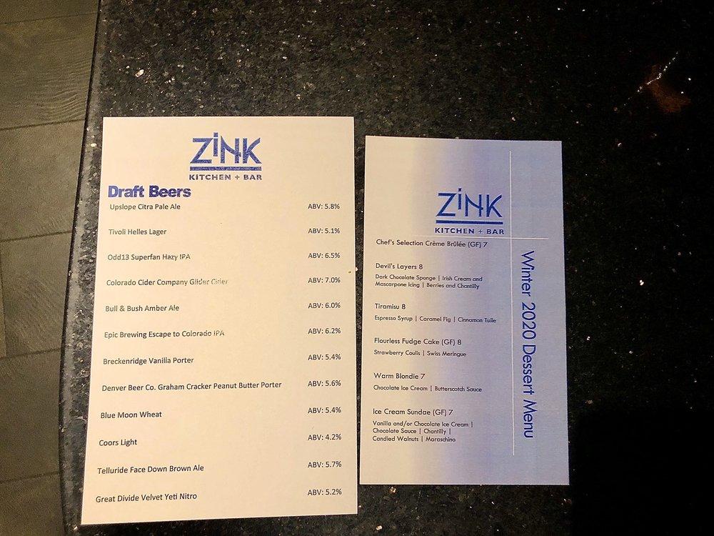 Menu at Zink Kitchen + Bar, Greenwood Village, E Orchard Rd