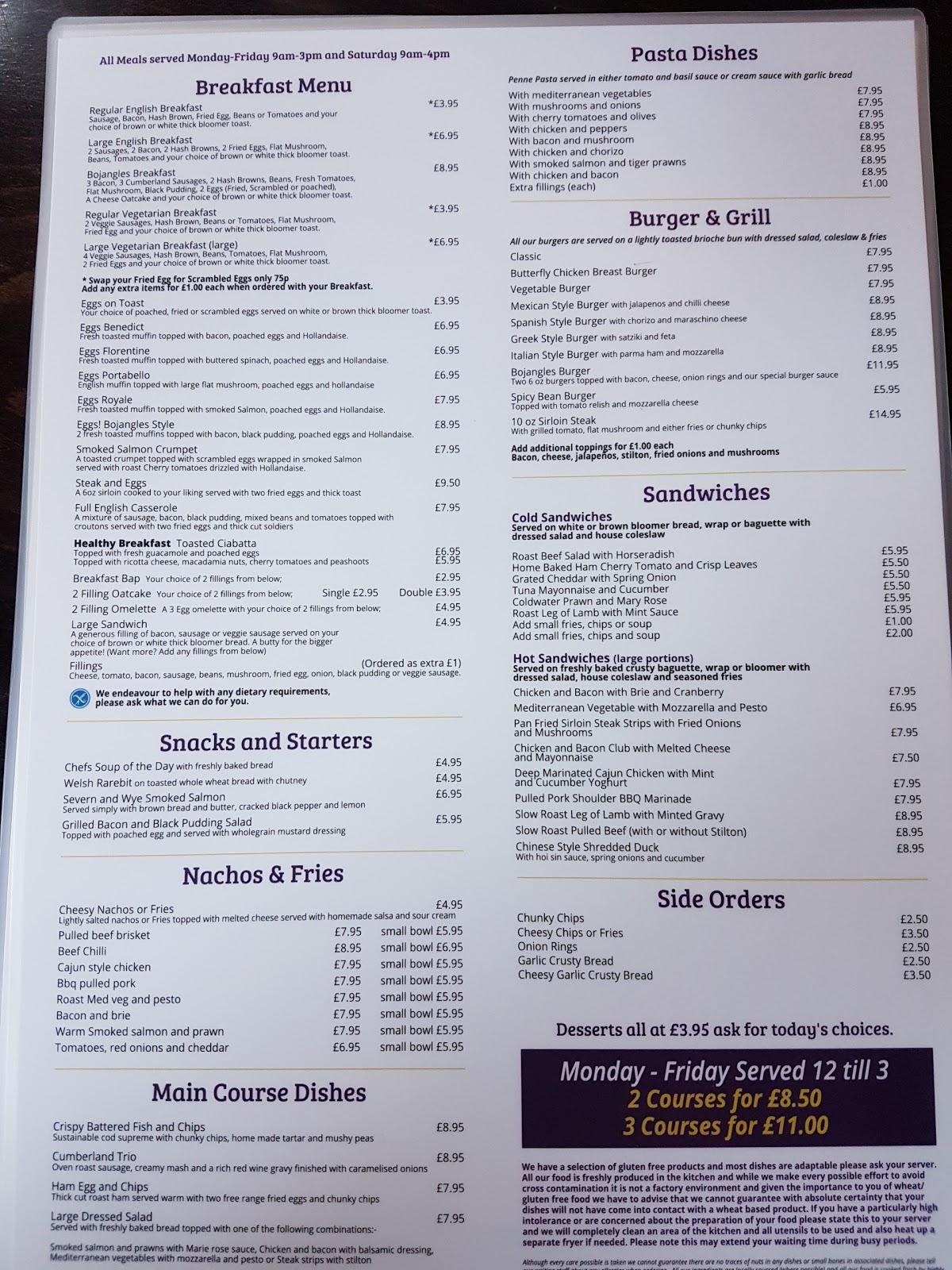 Menu at Bojangles Ltd cafe, Congleton