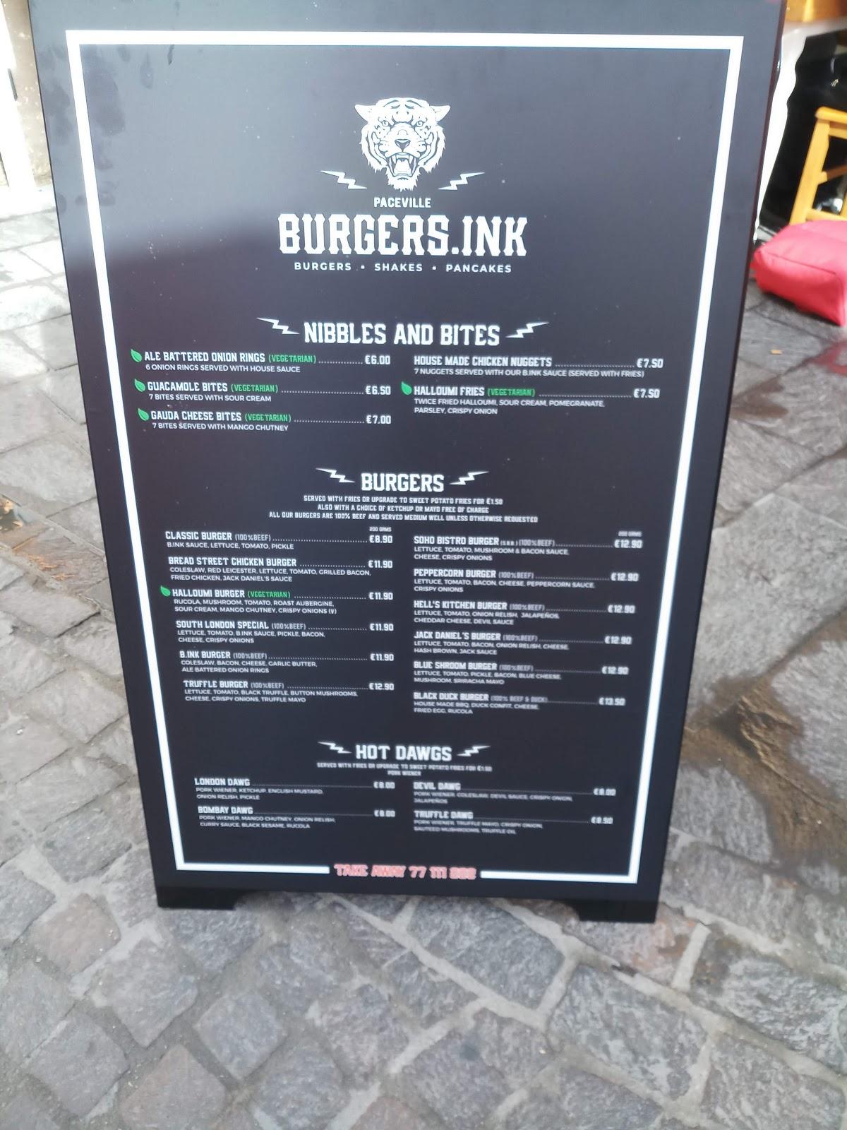 Menu at Burgers.Ink restaurant, Saint Julian's