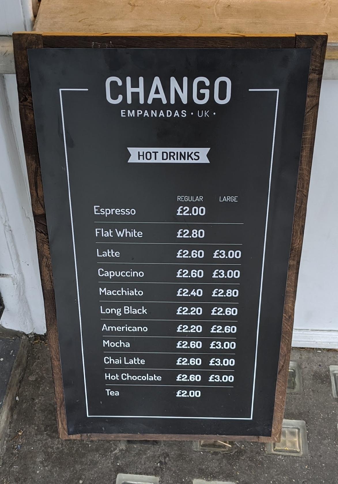 Menu at Chango Empanadas Highgate restaurant, London, 82 Highgate High St