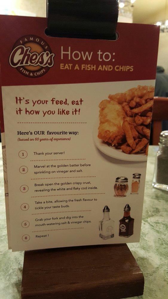 Menu au Ches's Famous Fish and Chips restaurant, Saint John's, 9 ...