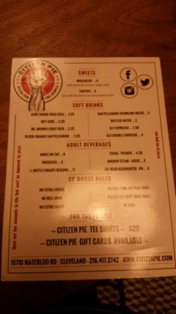 Menu at Citizen Pie pizzeria, Cleveland, Waterloo Rd #1660