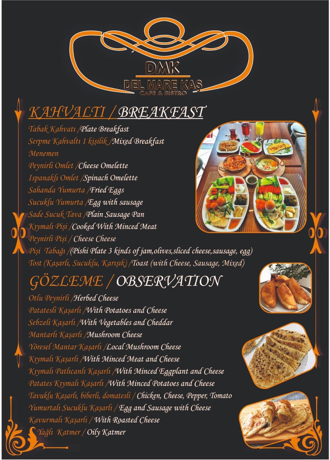 Menu at Del Mare Kaş - Cafe & Bistro, Kaş