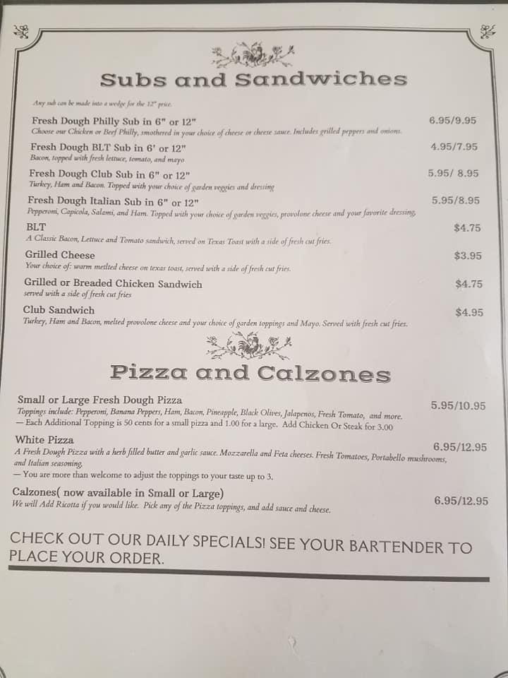 Menu at Double D's Venango Hotel pub & bar, Venango