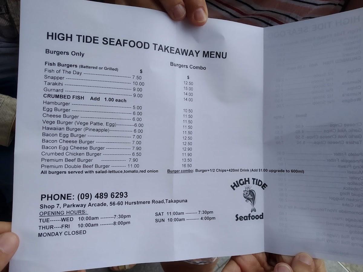 Menu at High Tide Seafood fast food, Auckland