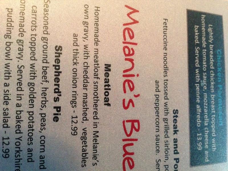 Menu at Melanie Pringles Restaurant, Whitby