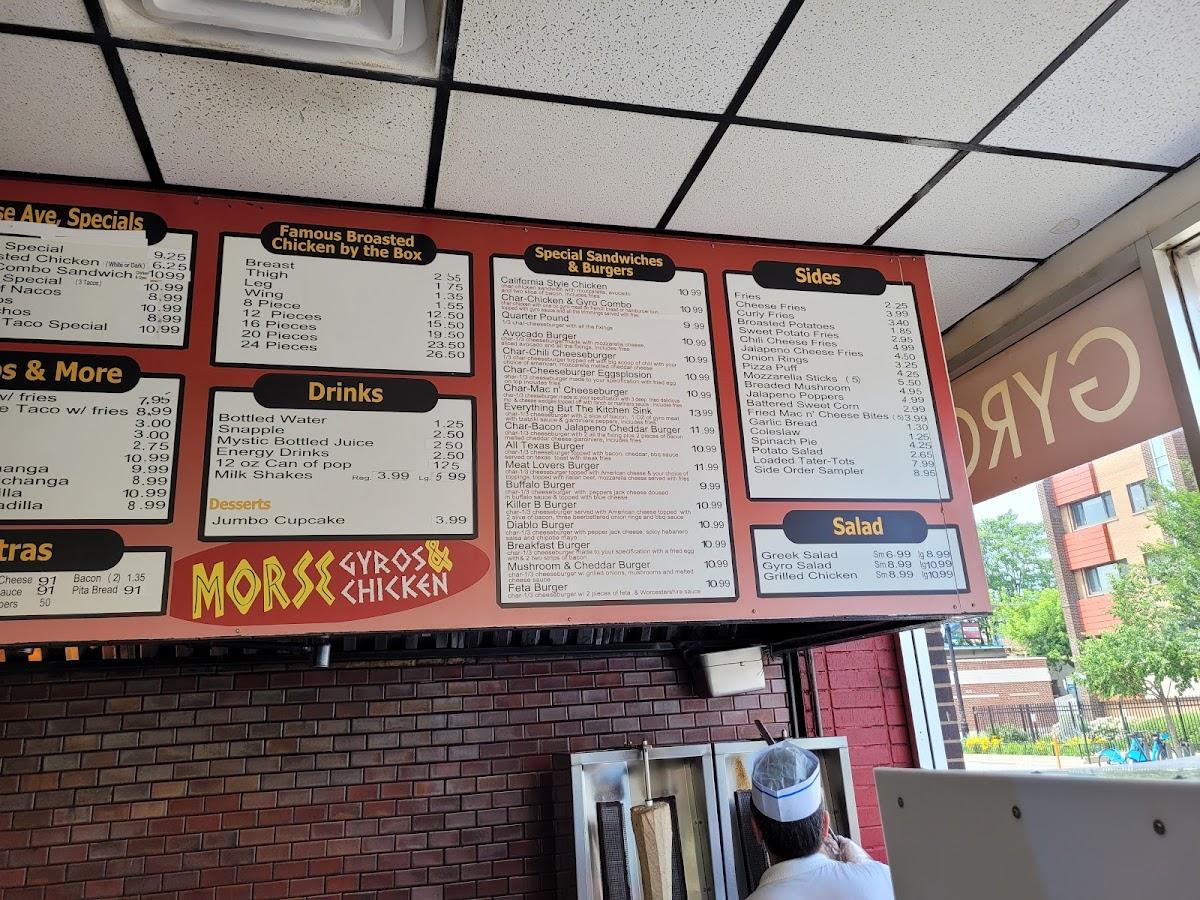Menu at Morse Gyros fast food, Chicago