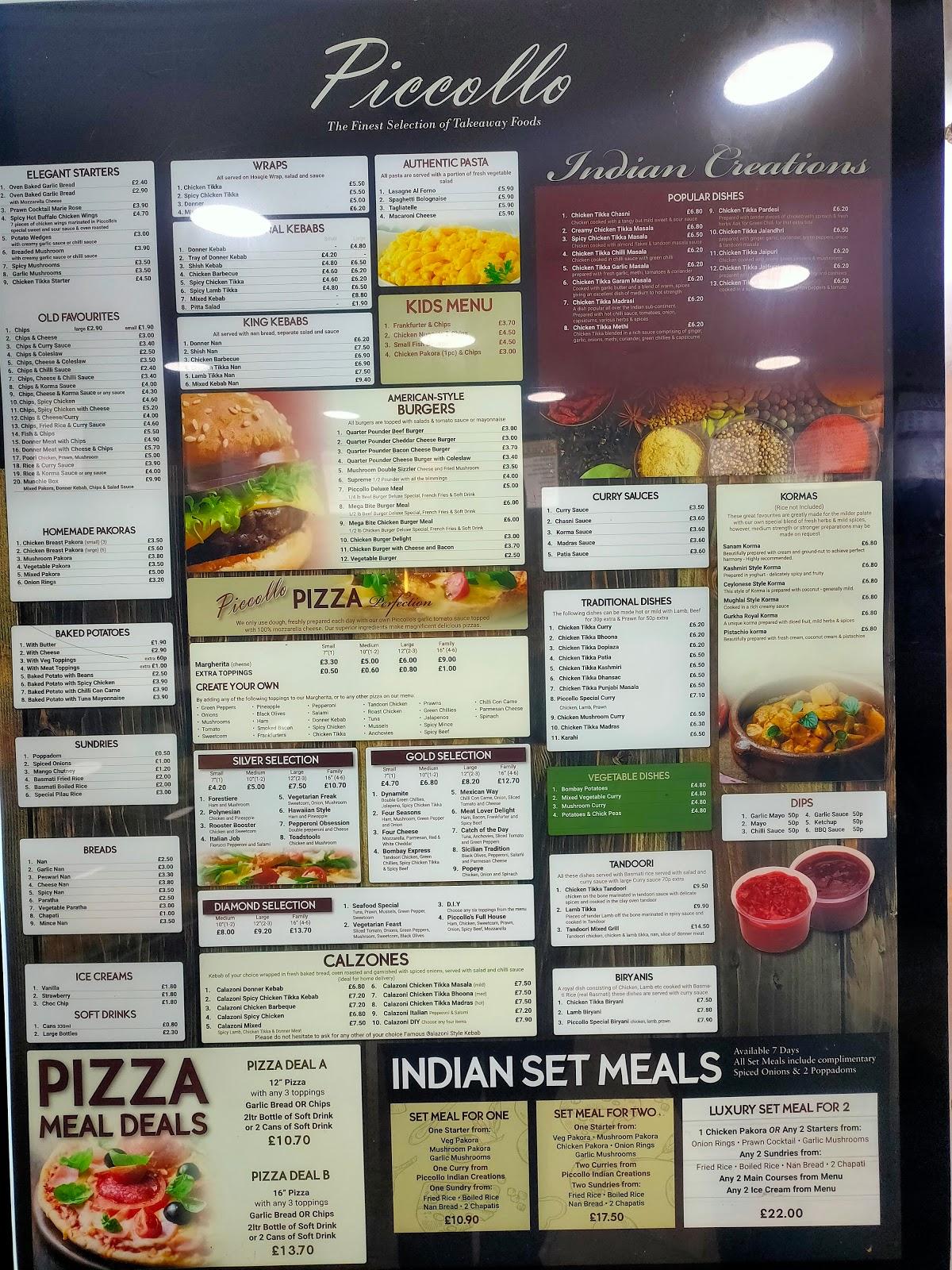 Menu at Piccollo fast food, Glasgow