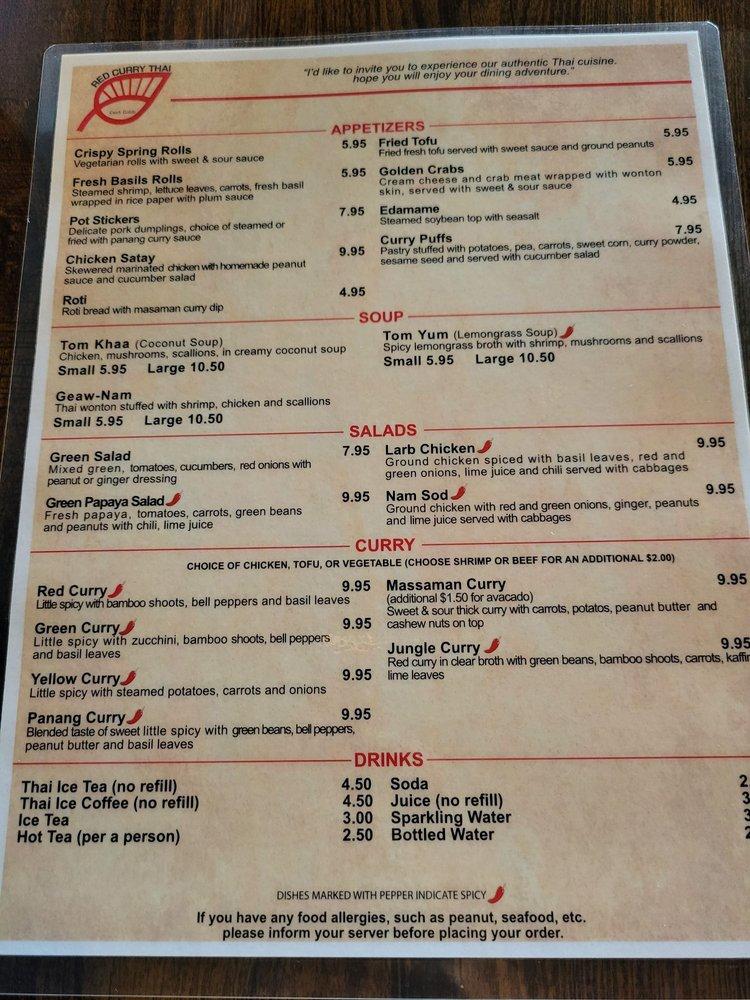 Menu at Red Curry Thai Restaurant, Marietta