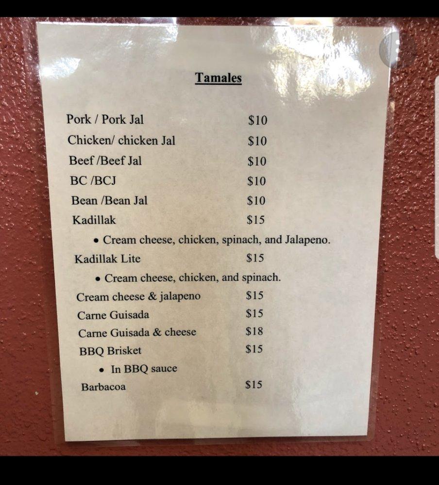 Menu at Tamale Boy Tacos & Tamales restaurant, San Antonio, S Flores St
