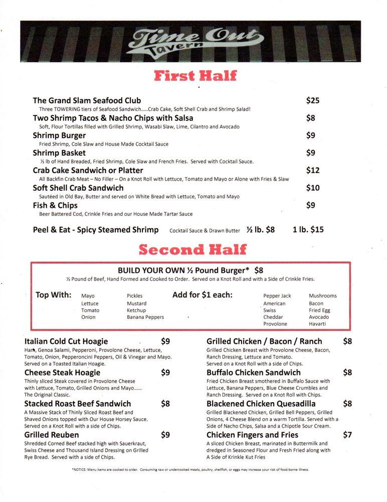 Menu at TimeOut Tavern pub & bar, Newport, 360 E Chatham St