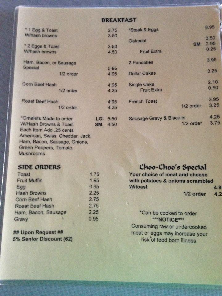 Menu at Choo Choo's desserts, Flushing