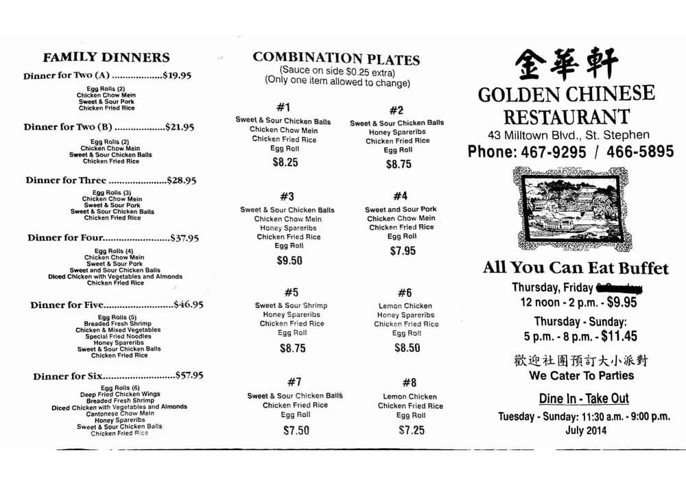 Menu at Golden Chinese Restaurant, Saint Stephen