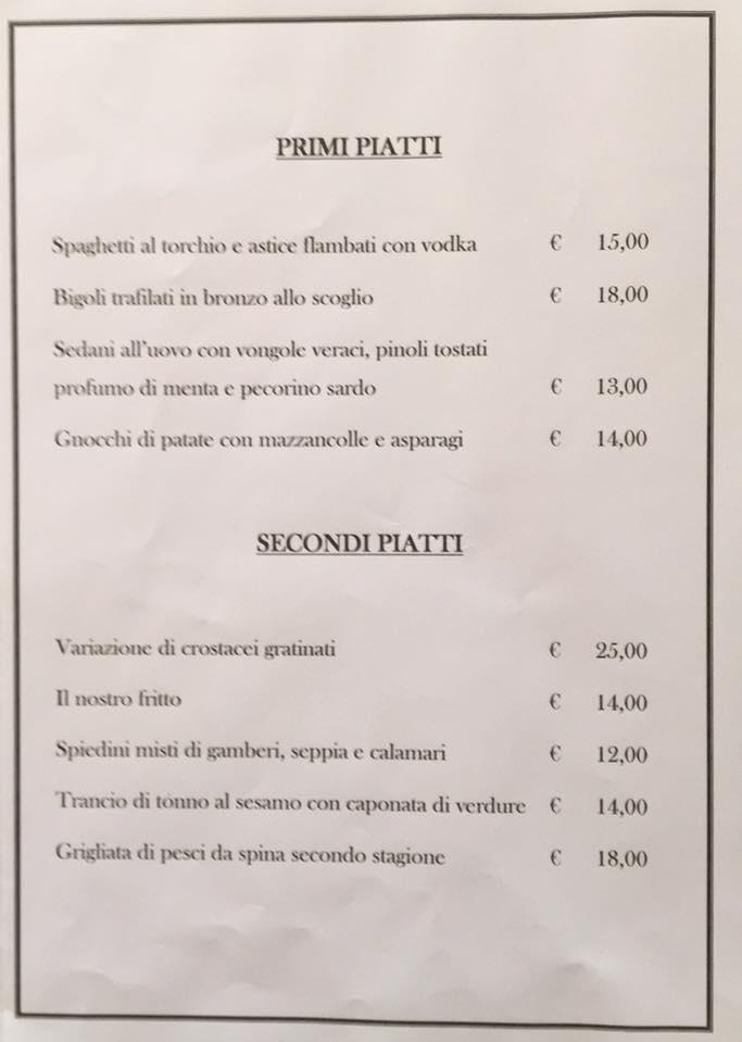 Menu da Il Grillo ristorante, Copparo