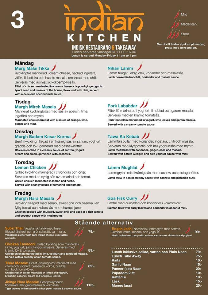 Menu at Indian Kitchen restaurant, Halmstad