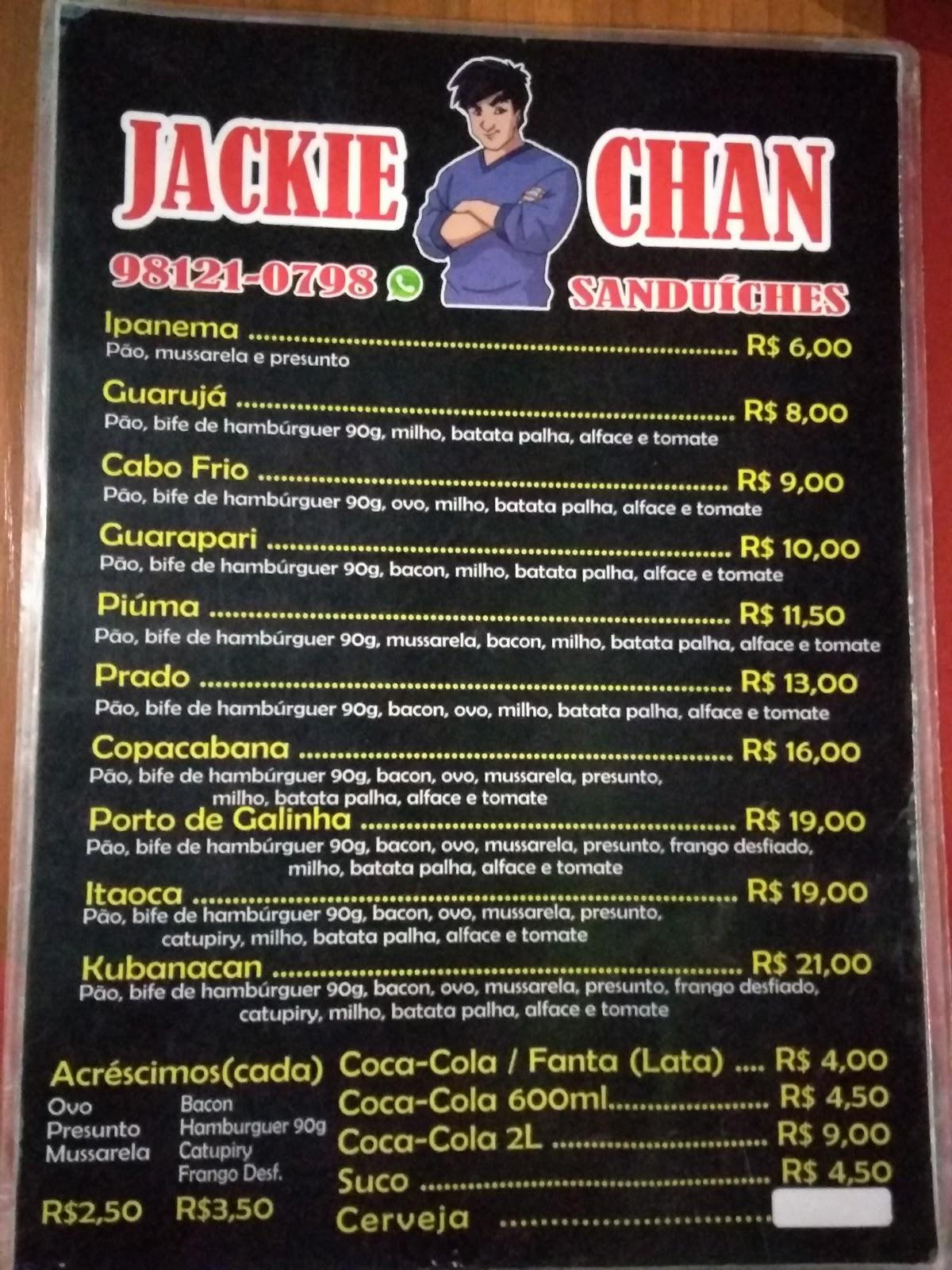 Carta del restaurante Jackie Chan Lanches, Belo Horizonte, R. Álvaro Mata