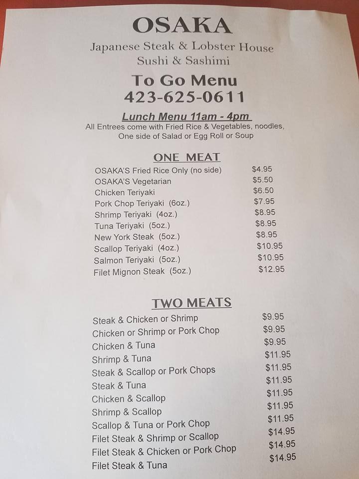 Menu at Osaka Japanese Steak & Lobster house steakhouse, Newport, 365 W ...