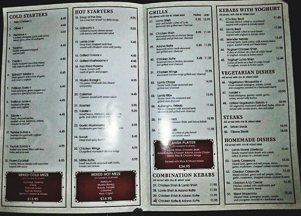 Menu at Shish Restaurant, Woodford, 23A The Broadway