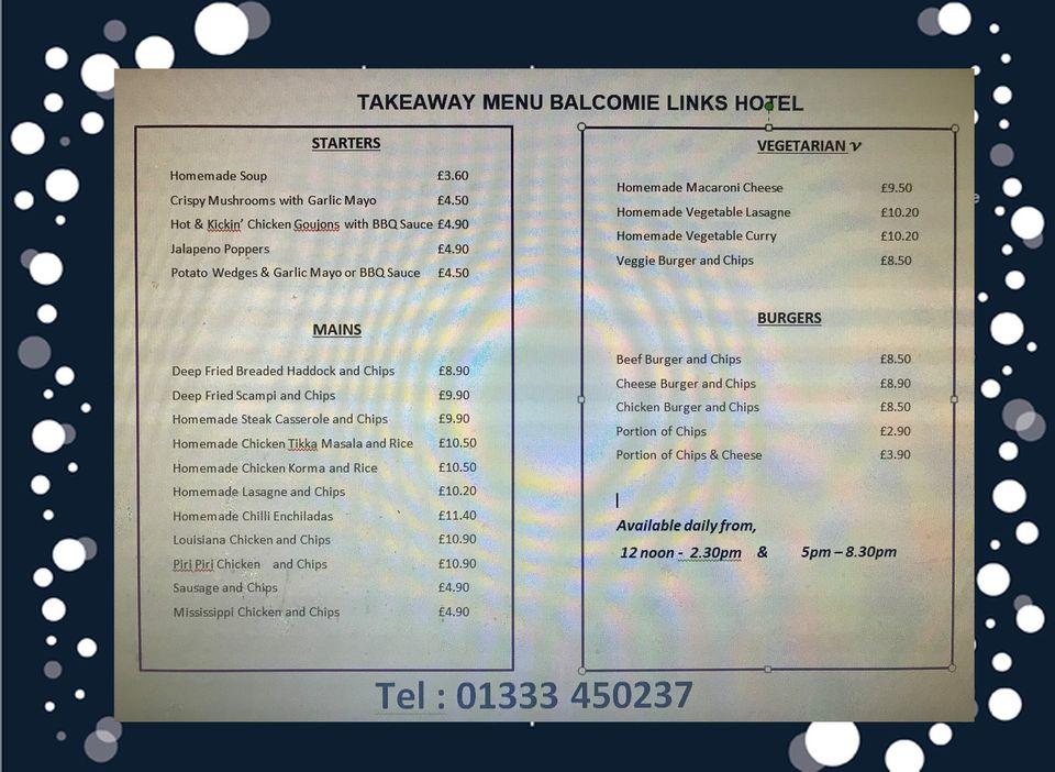 Menu at Balcomie Links Hotel pub & bar, Crail