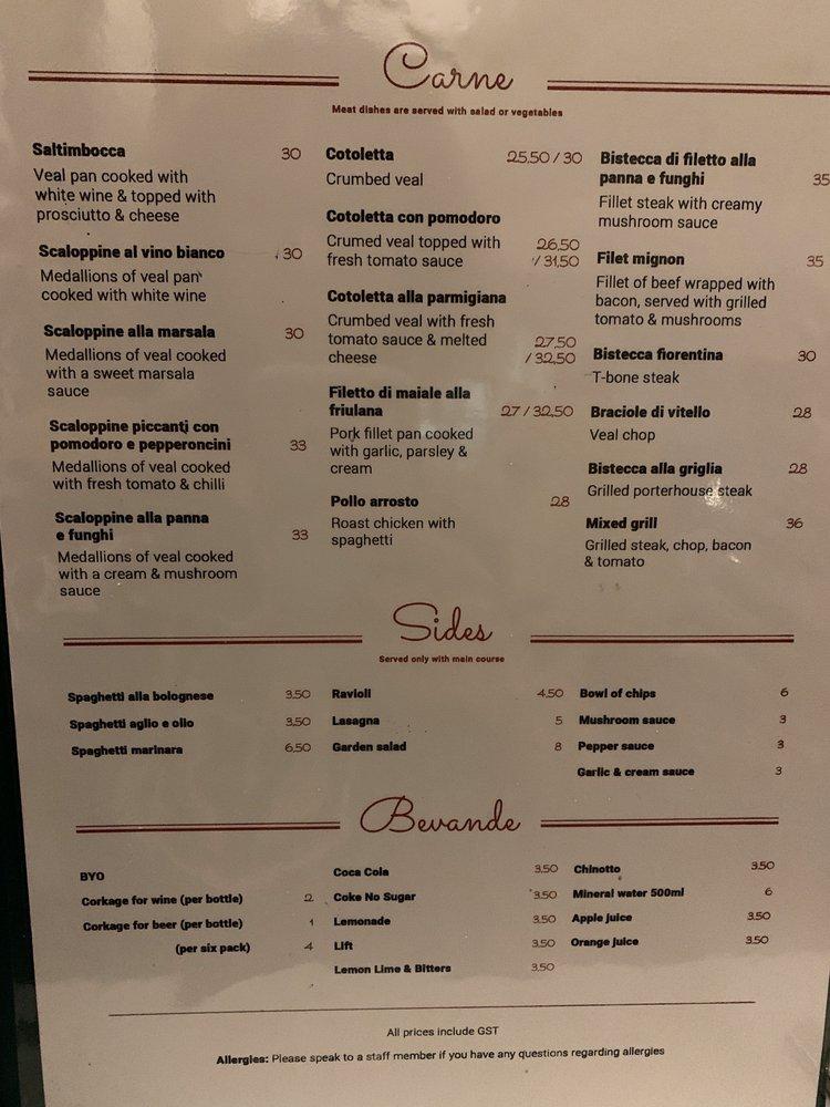 Menu at Capri Restaurant, Fremantle