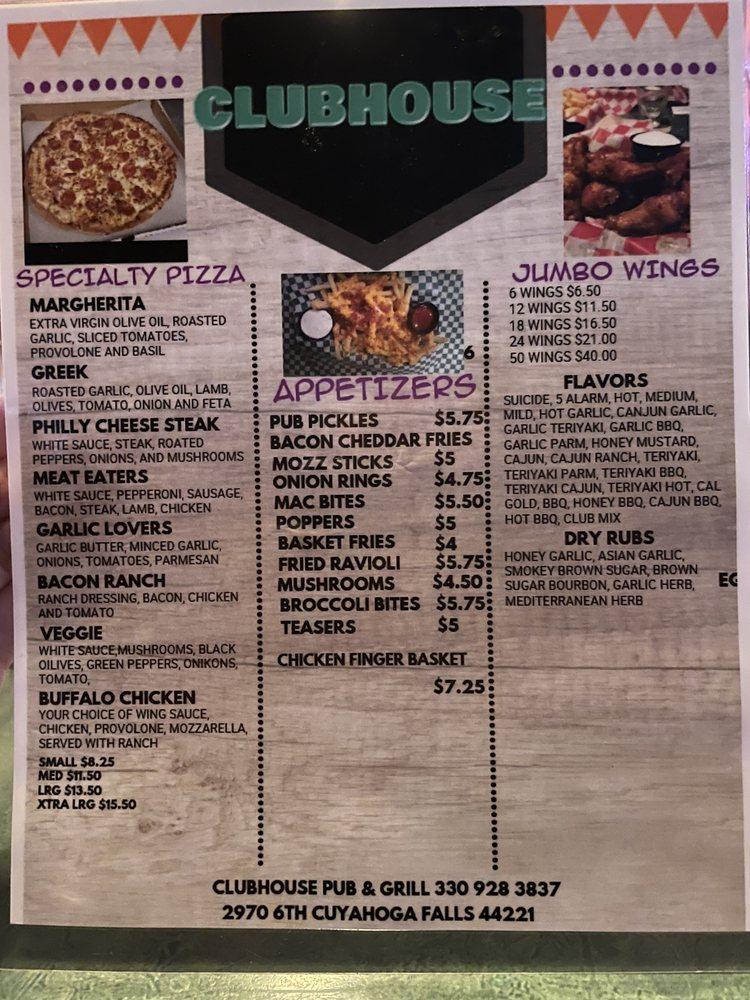 Menu at Clubhouse Grill & Pub, Cuyahoga Falls