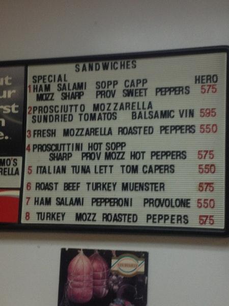 Menu at Cosmo's Italian Salumeria restaurant, Hackensack