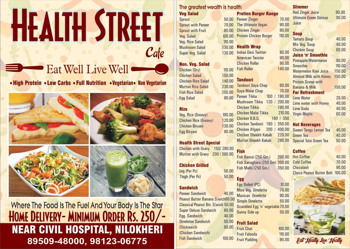 Menu at Health Street Cafe, Kurukshetra