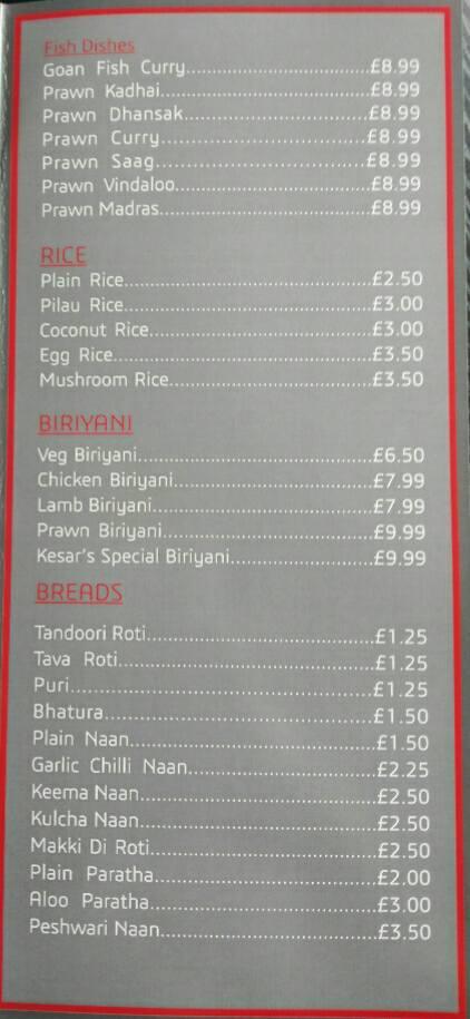 Menu at KESAR PUNJABI RESTAURANT, London
