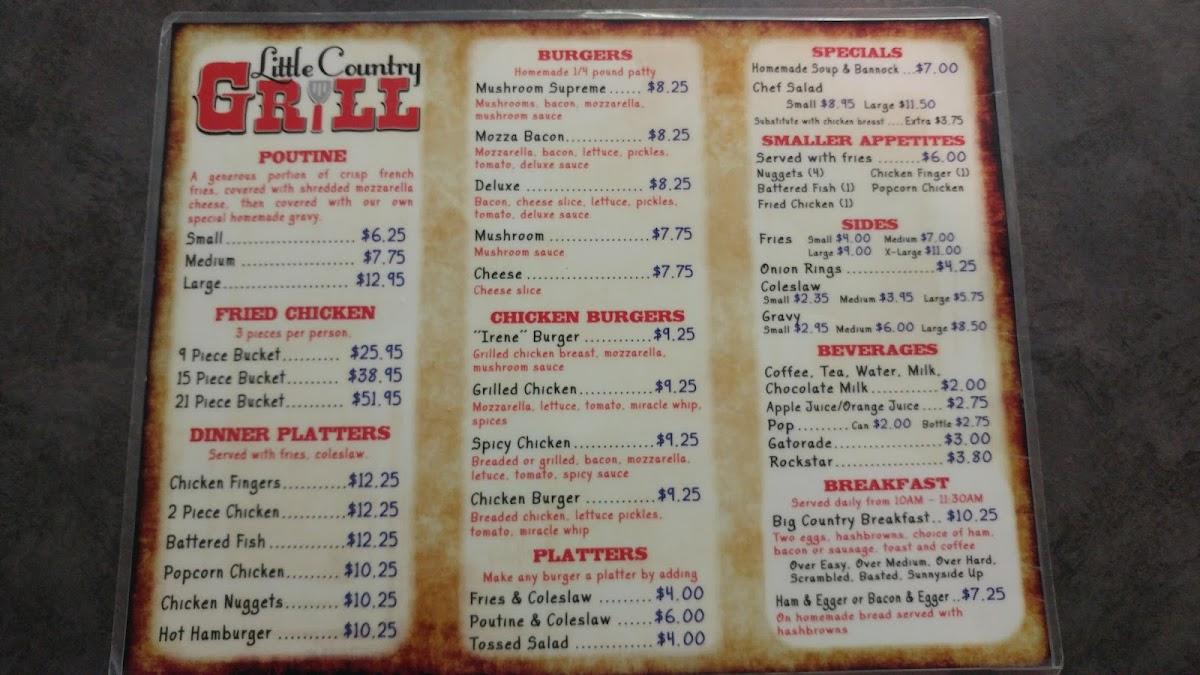 Menu at Little Country Grill restaurant, Victoire
