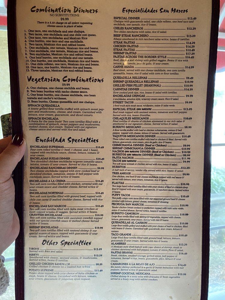Menu at San Marcos Mexican Restaurant, Winnsboro