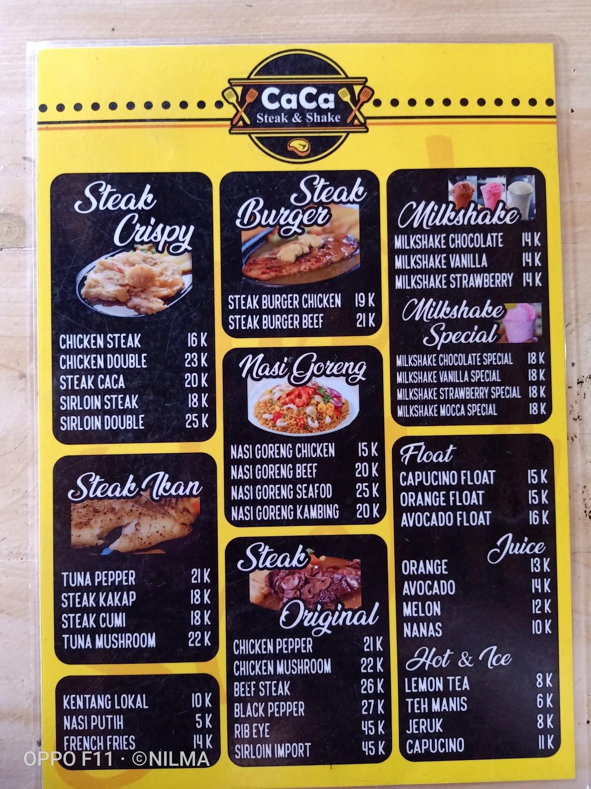 Menu at caca steak restaurant, Denpasar