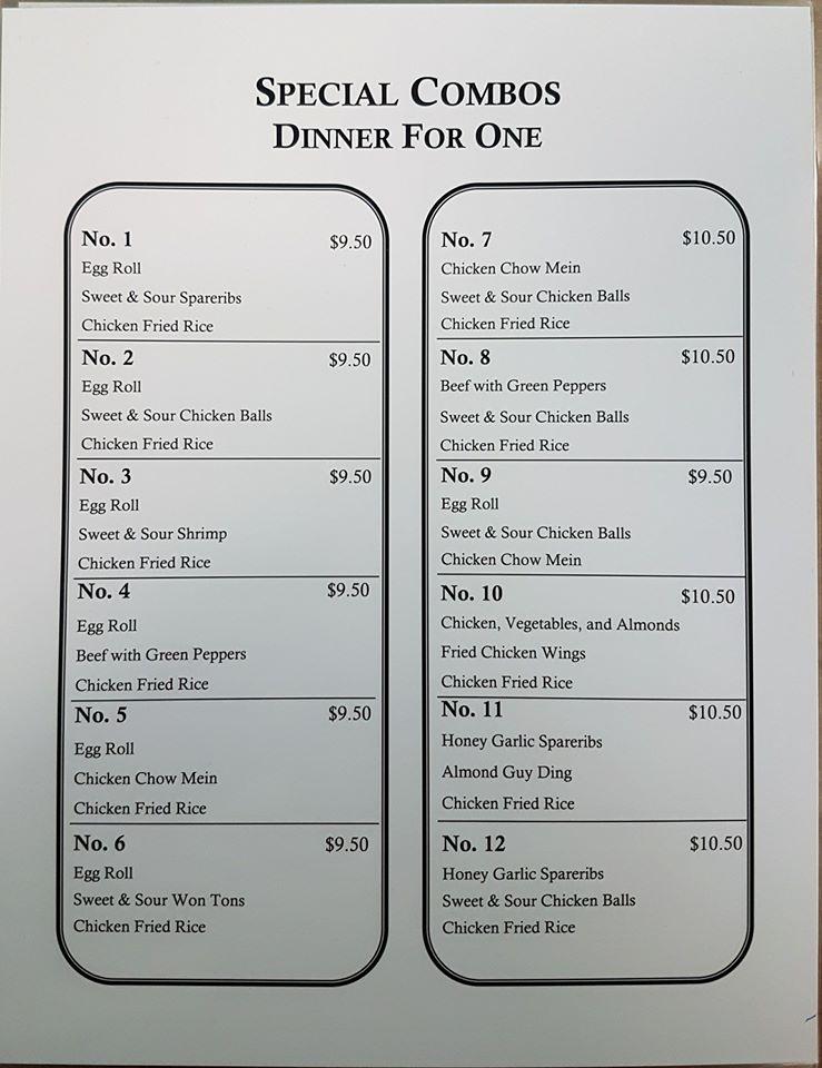 Menu au China Clipper Restaurant, Kapuskasing