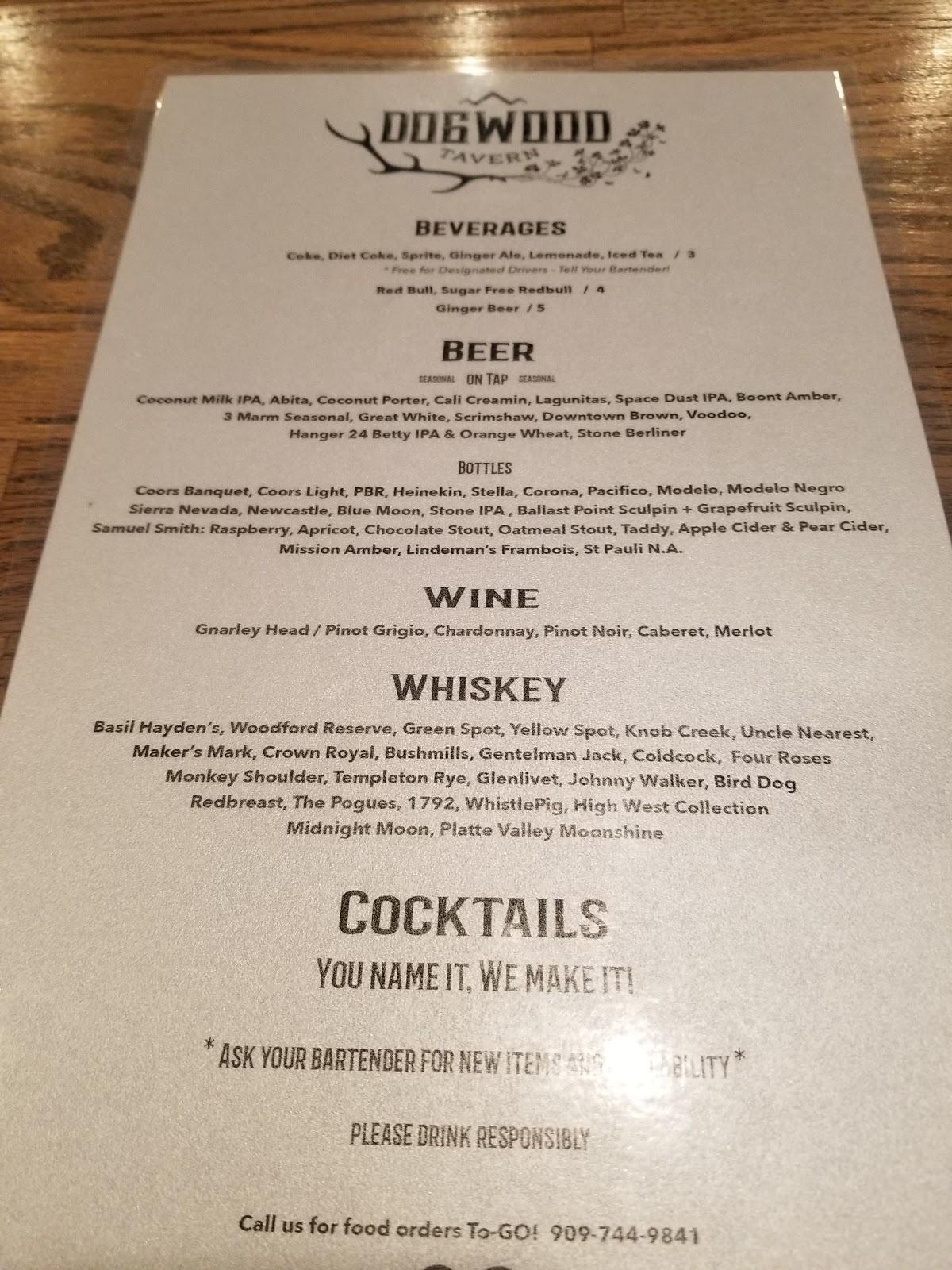 Menu at Dogwood Tavern pub & bar, Lake Arrowhead