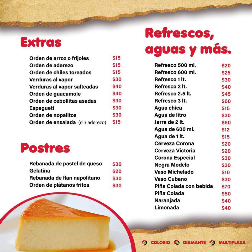 Carta del restaurante Pollo Caliente, Acapulco, Av.Luis D. Colosio