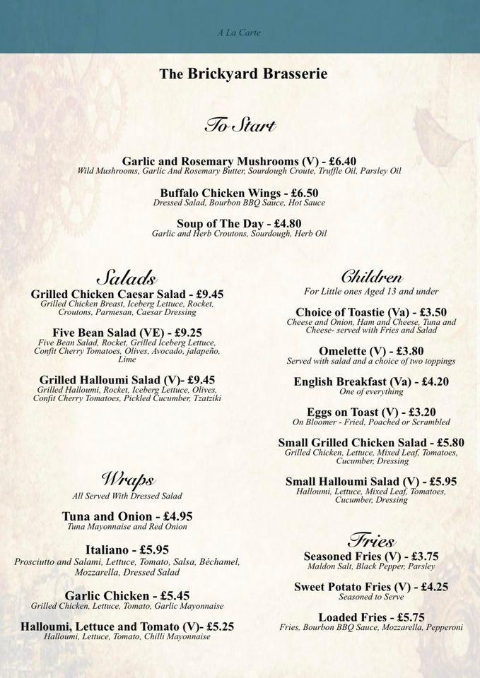 Menu at The Brickyard pub & bar, Skelton and Brotton