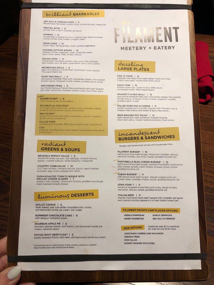 Menu at The Filament pub & bar, Dubuque
