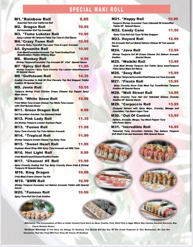 Menu at Tomo Japanese Restaurant - Authentic Japanese Restaurant in ...