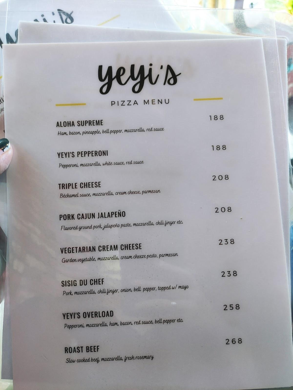 Menu at Yeyi's Pizzeria & Café, Tanay