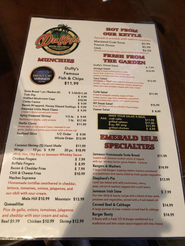 Menu at Duffy's Tavern pub & bar, Ocean City, 130th Street