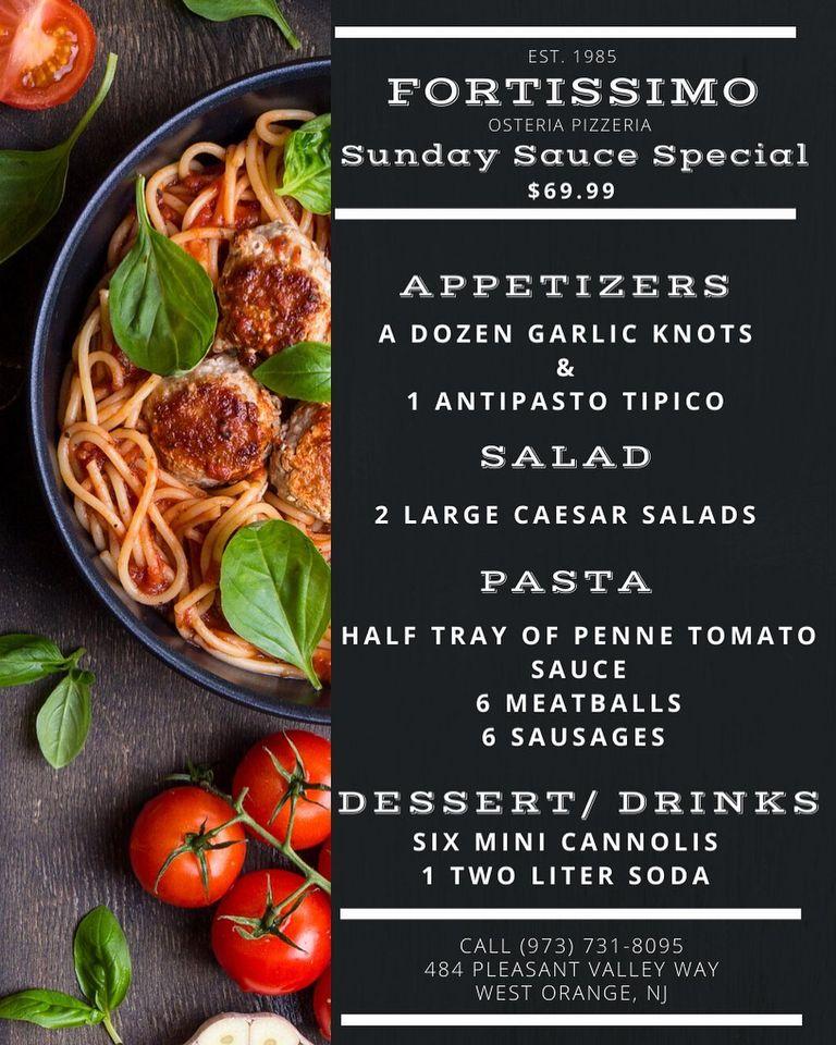 Menu at Fortissimo Osteria / Pizzeria, West Orange