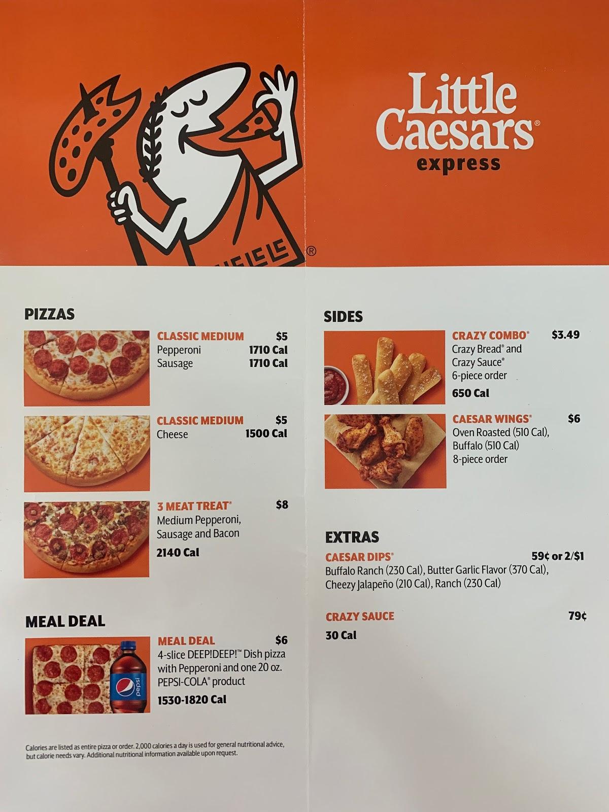 Menu at Little Caesars Express pizzeria, Hiddenite