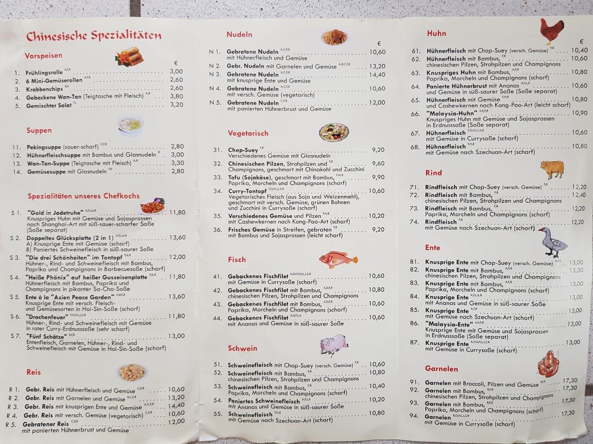 Speisekarte von Peace Garden - China-Thai restaurant, Haslach im Kinzigtal