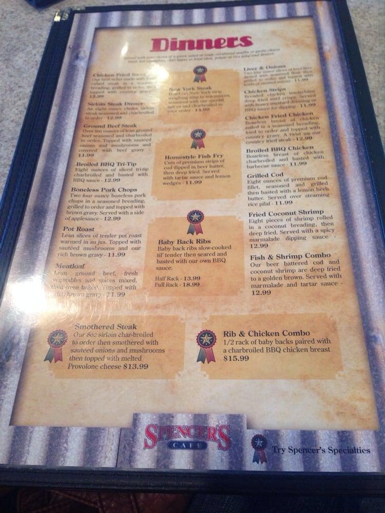 Menu at Spencer's Restaurant, Bakersfield