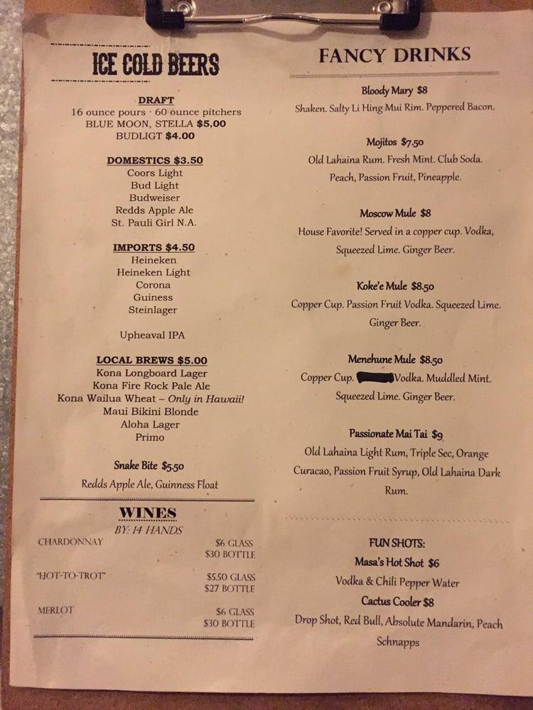 Menu at The Saddle Room pub & bar, Waimea, Kaumualii Hwy