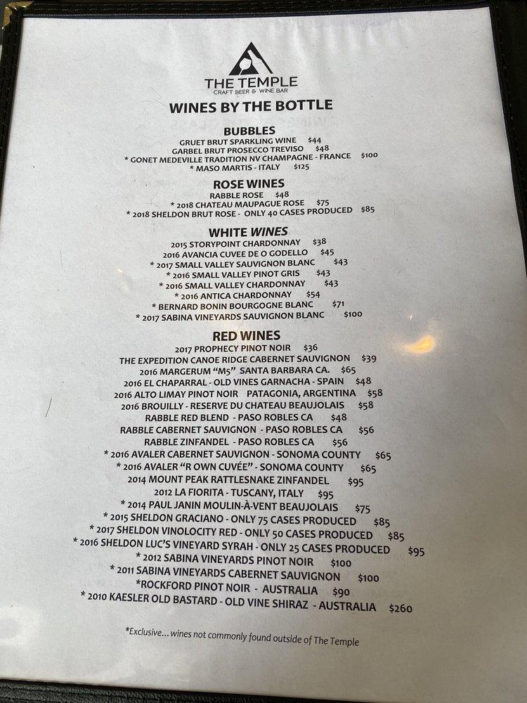 Menu at The Temple Bar, Hilo