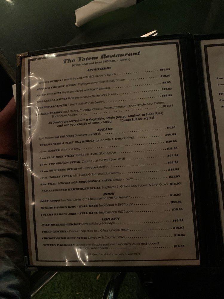 Menu at Totem Cafe, Lone Pine