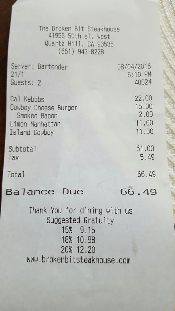 Menu At Broken Bit Steakhouse Quartz Hill Menu At Broken Bit Steakhouse Quartz Hill