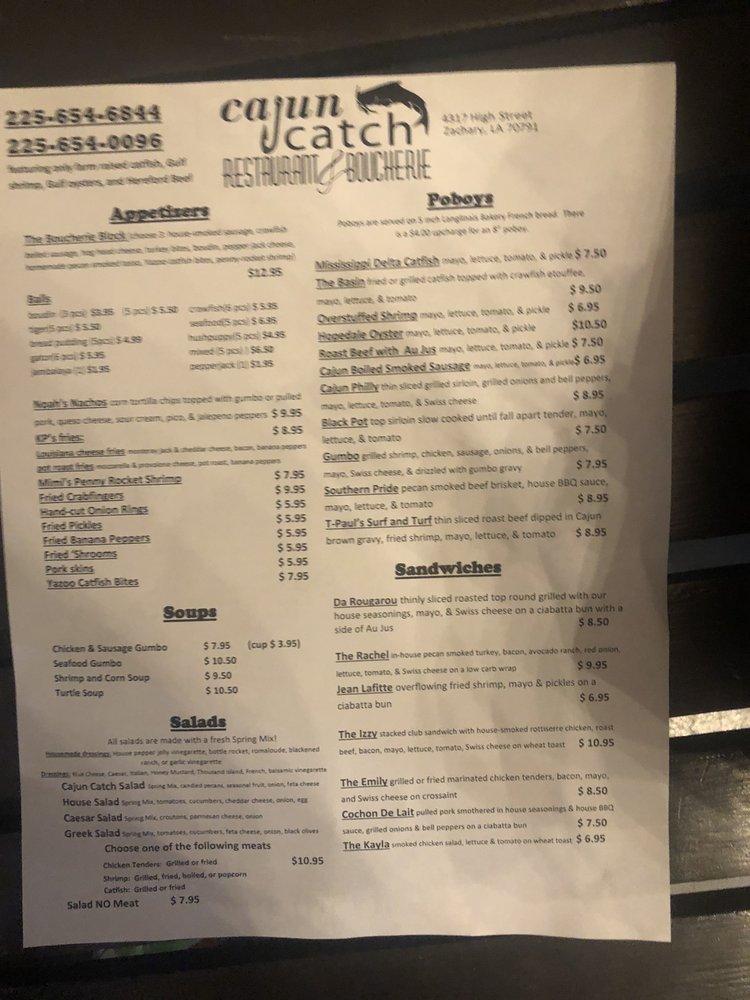 Menu at Cajun Catch restaurant, Zachary
