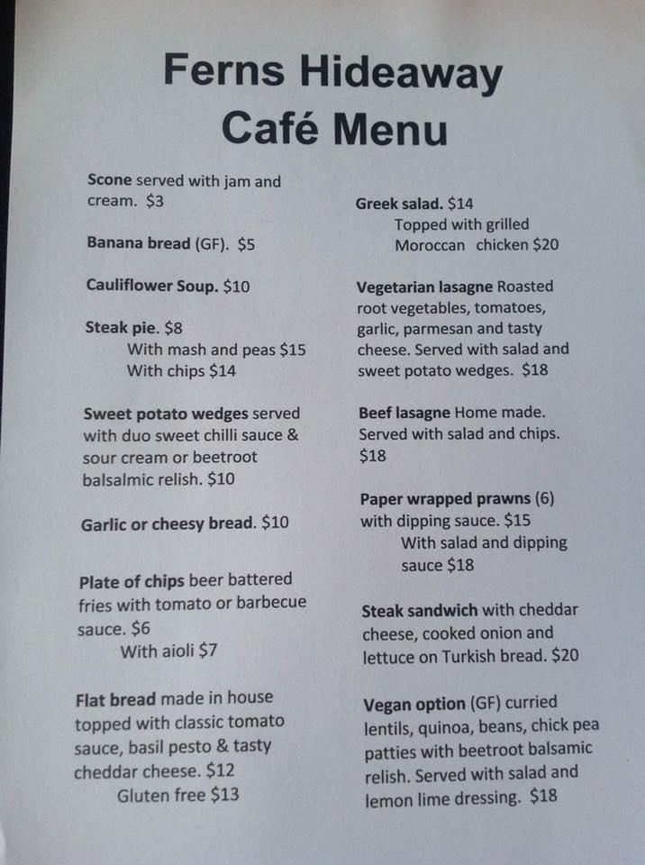 Menu at Ferns Hideaway pub & bar, Byfield
