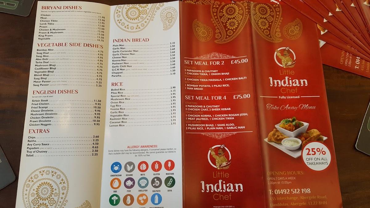 Menu at Little Indian Chef restaurant, Llanddulas